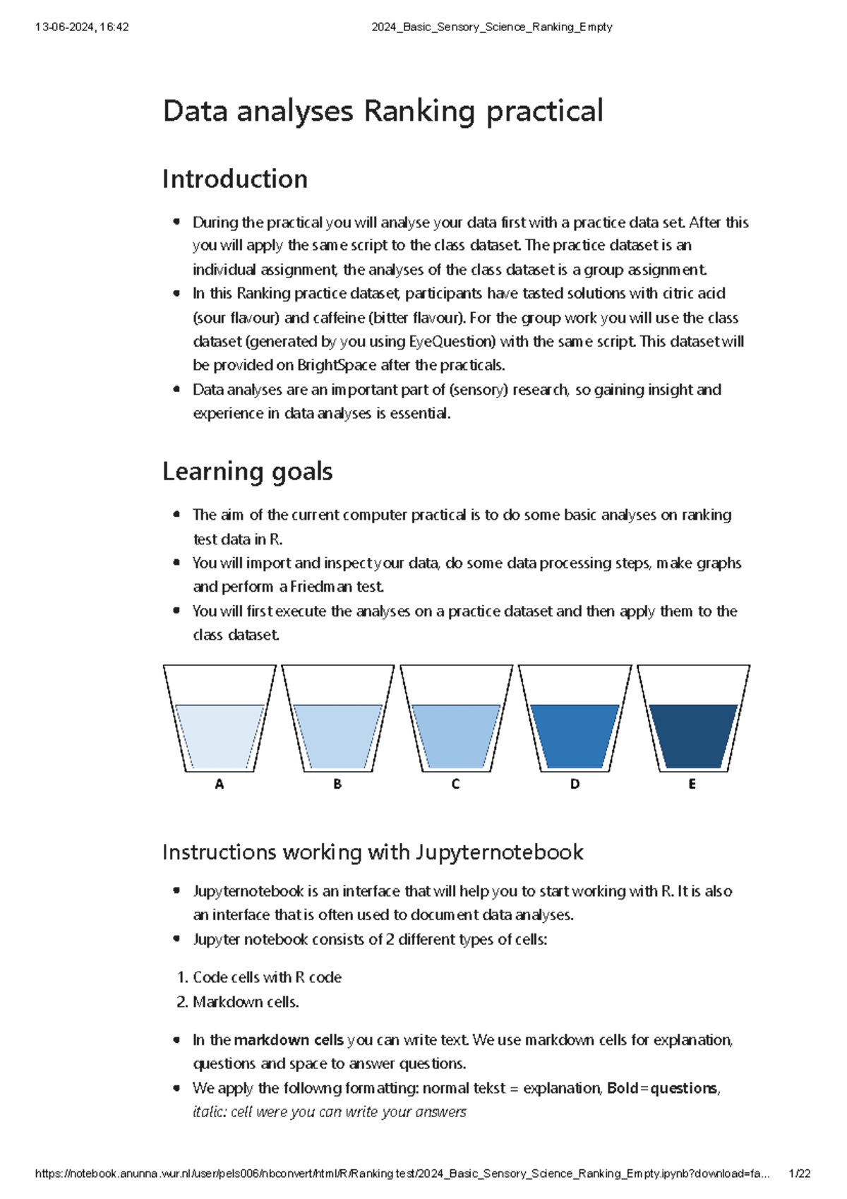 Basic Sensory Science Ranking Standaard - Data analyses Ranking practical Introduction During ...