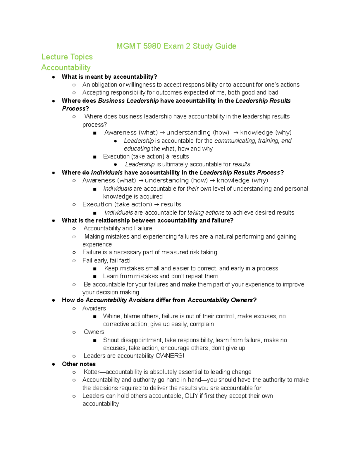 MGMT 5980 Exam 2 Study Guide - MGMT 5980 Exam 2 Study Guide Lecture ...