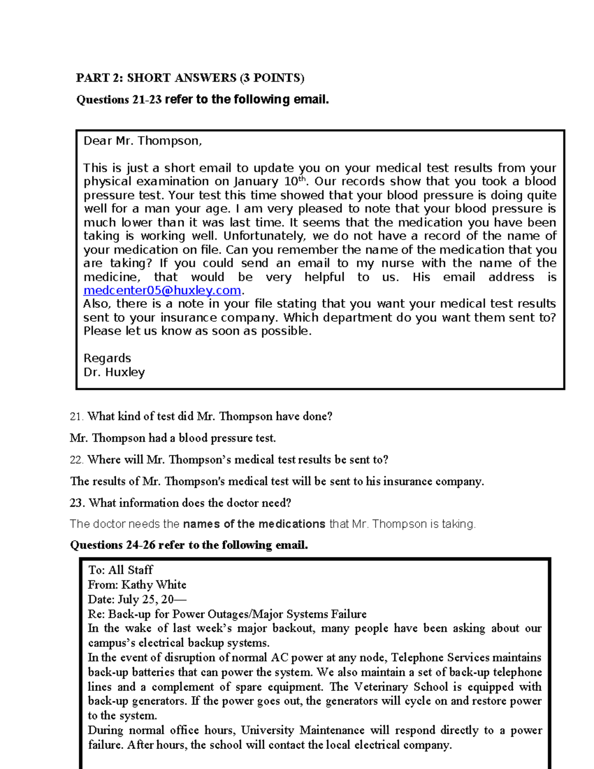 Short Answer 216 - PART 2: SHORT ANSWERS (3 POINTS) Questions 21-23 ...