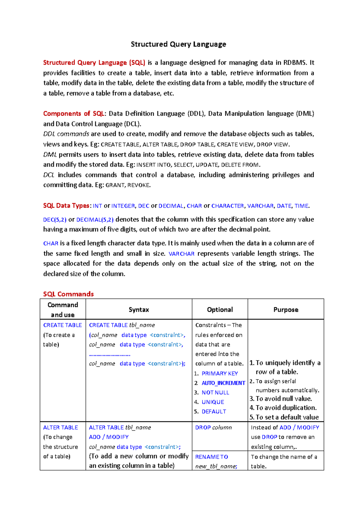 It is about SQL in computer application - 1 Chapter 9 Structured Query ...