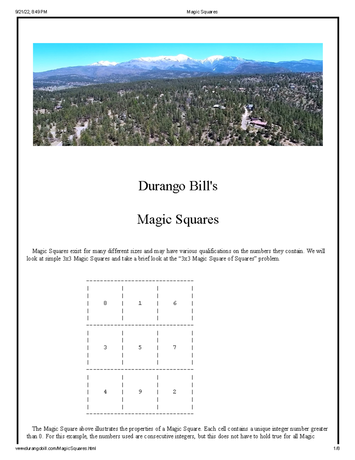 Magic Squares - Numbers Combinations - Durango Bill's Magic Squares ...