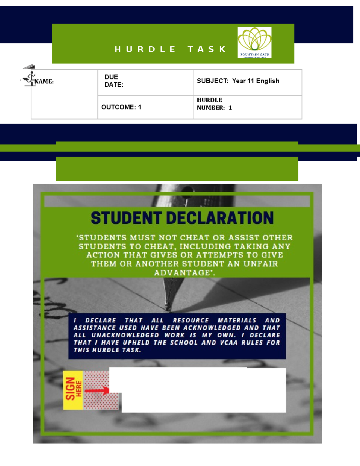 ORAL Presentation - Hurdle TASK 1 - H U R D L E T A S K NAME: DUE DATE ...