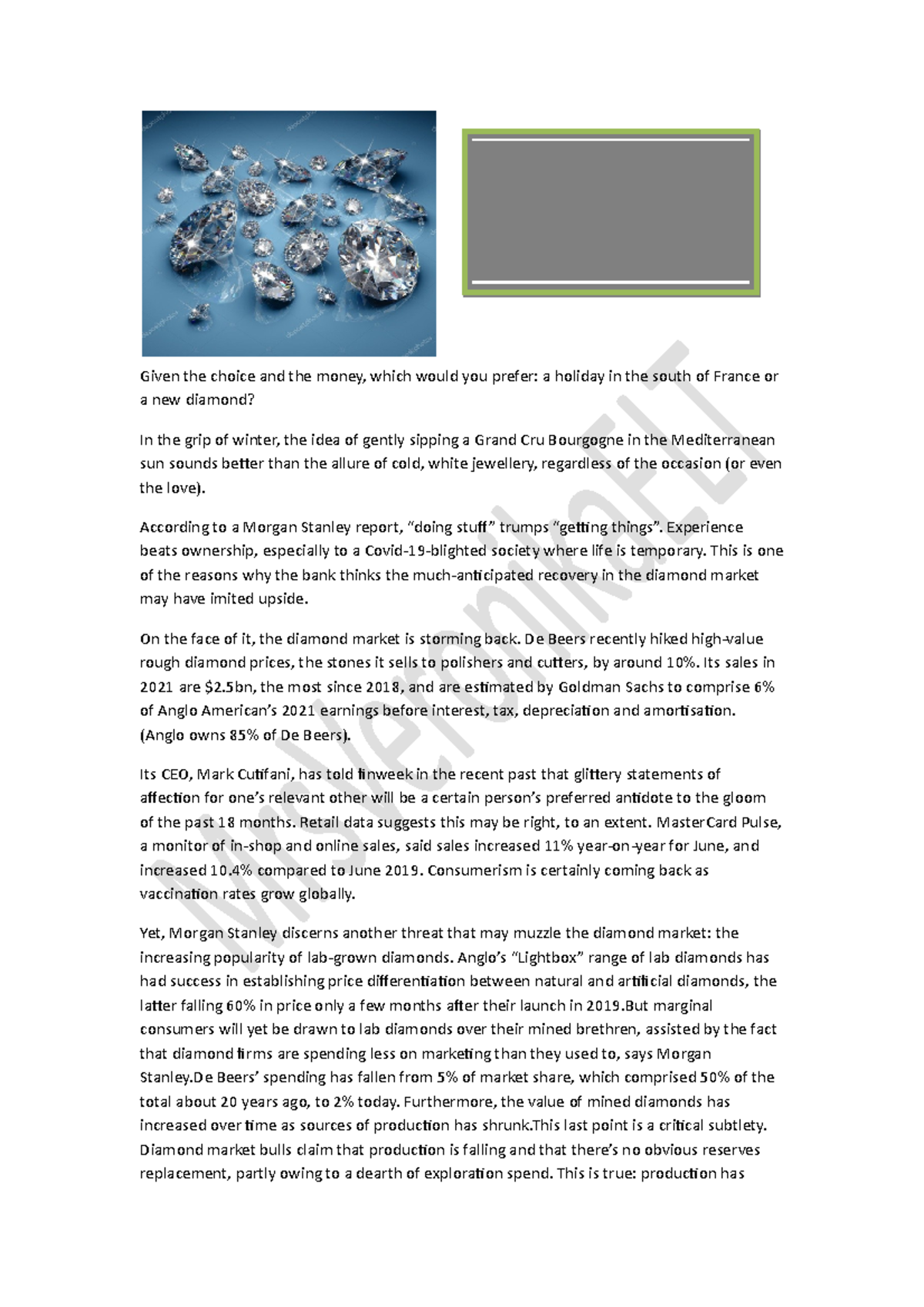 Diamonds-or-a-holiday-reading-comprehension-exercises 140553 no answers ...