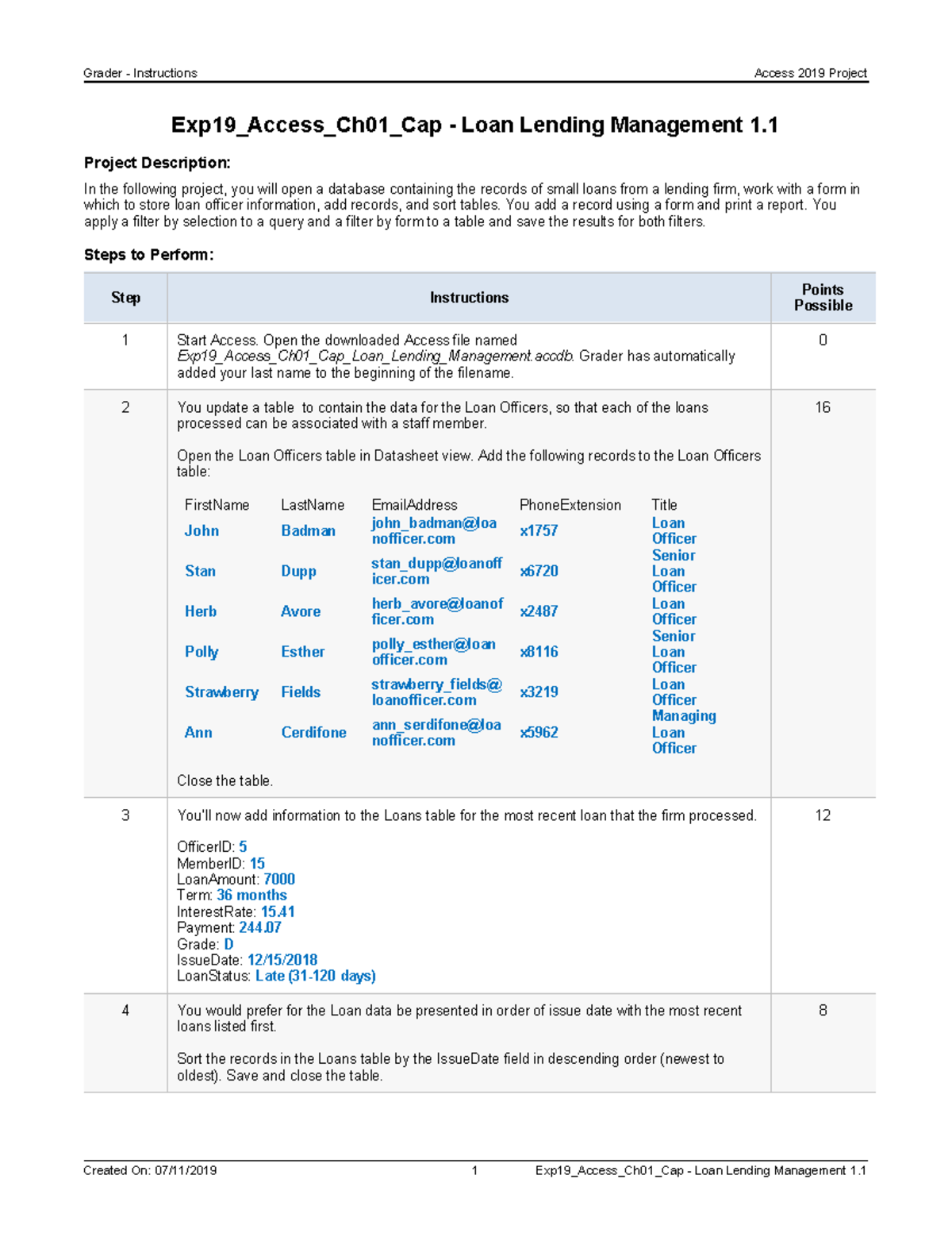 EX19 AC CH01 Grader CAP HW Instructions - Grader - Instructions Access 2019 Project - Studocu