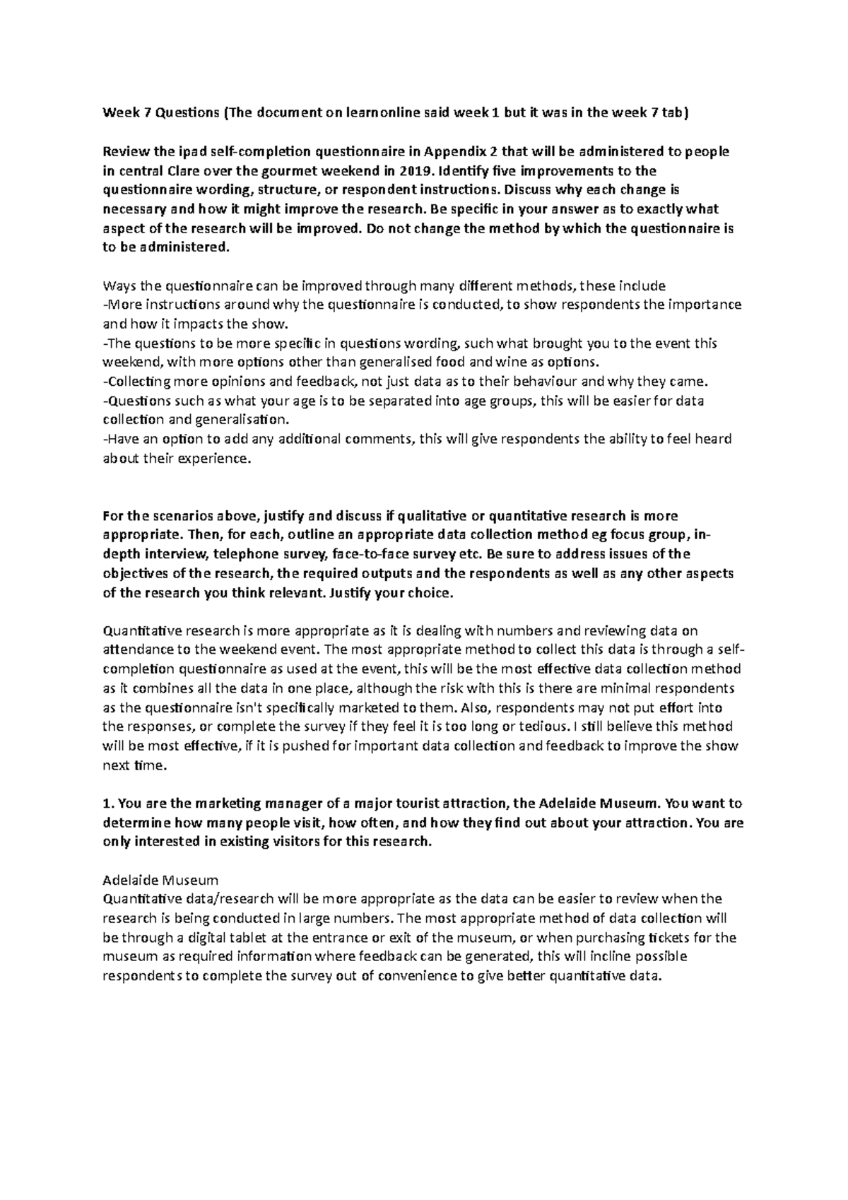 Week 7 Questions Tutorial MARK2020 QUESTIONAIRES - Week 7 Questions ...