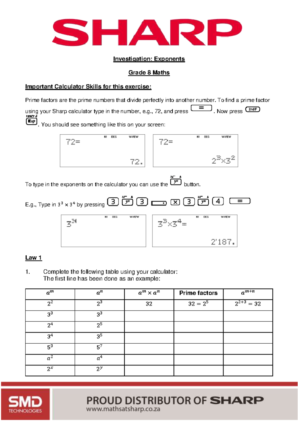Exponents investigations grade 8 - Investigation: Exponents Grade 8 ...