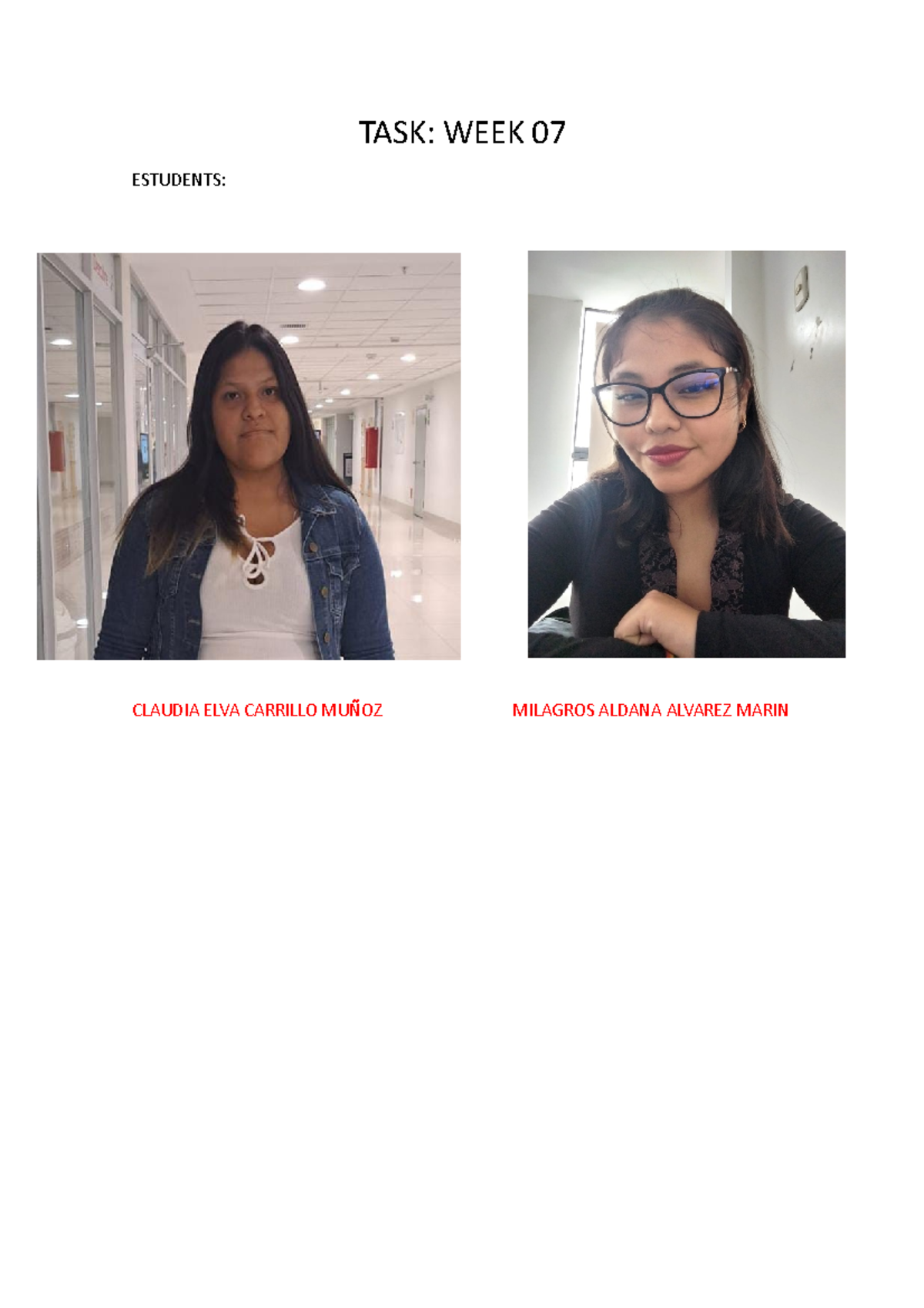 TASK07 WEEK07 - ewrt4 - TASK: WEEK 07 ESTUDENTS: CLAUDIA ELVA CARRILLO MUÑOZ MILAGROS ALDANA ...