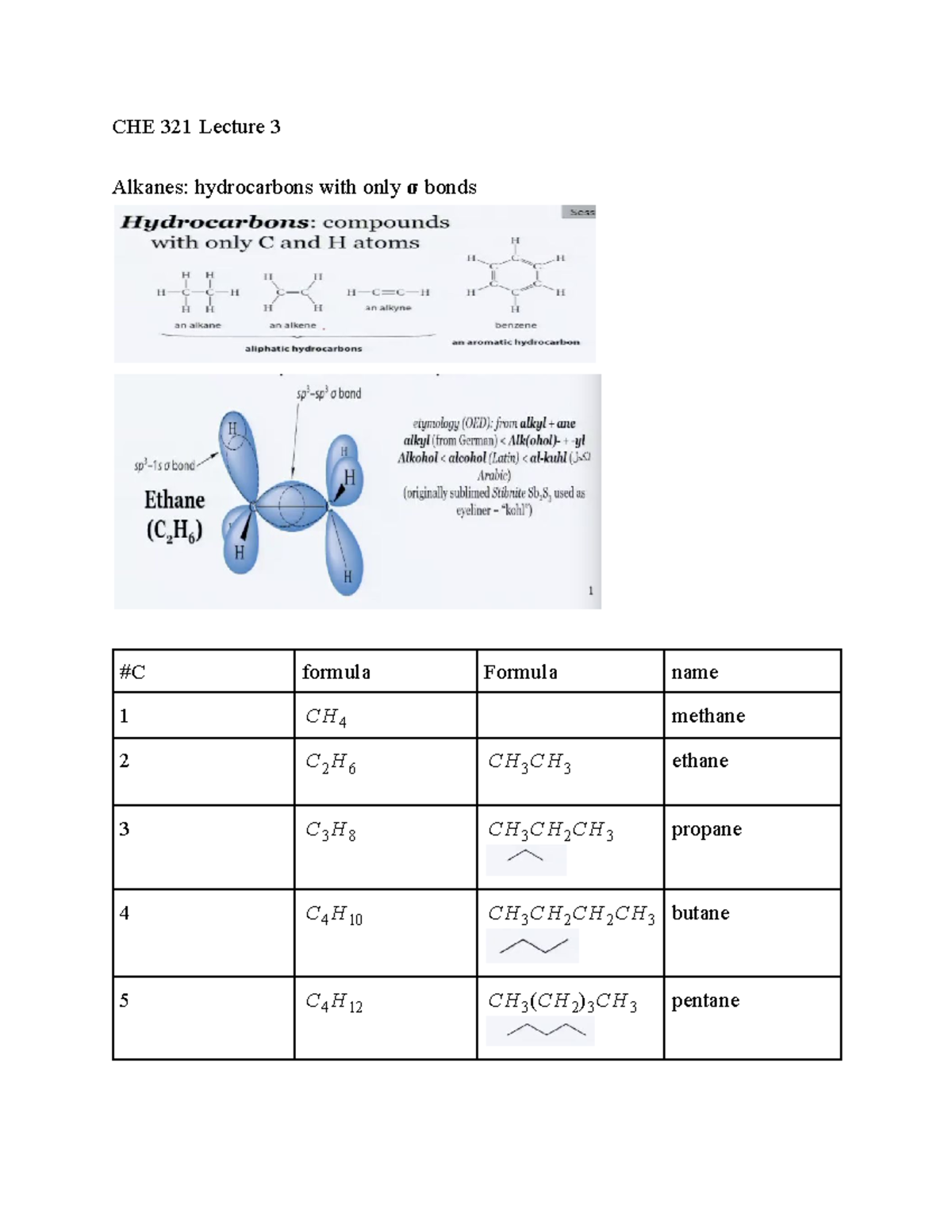 CHE 321 Lecture 3 - carbon formulas - CHE-S 321 - CHE 321 Lecture 3 ...