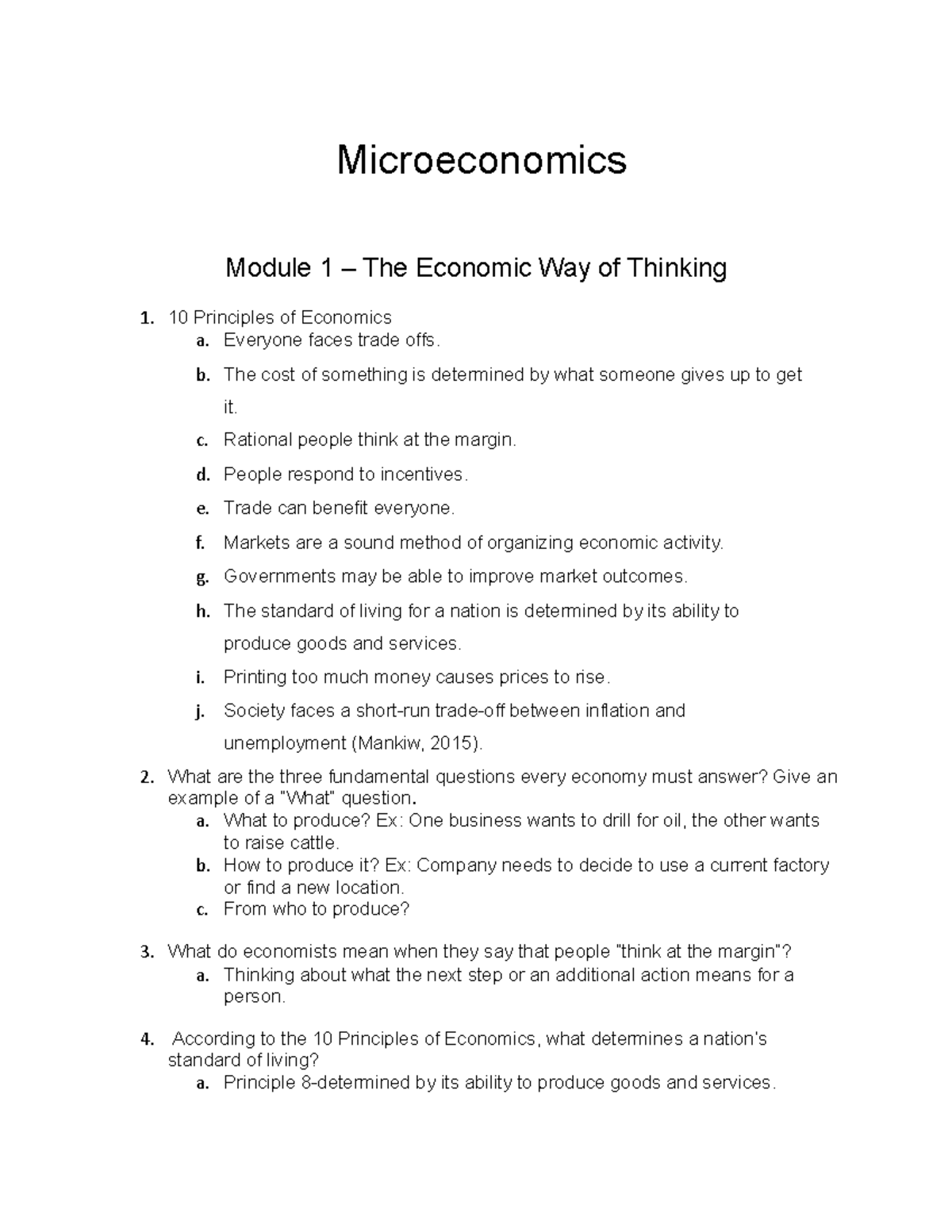 D089 Notes - Microeconomics Module 1 – The Economic Way of Thinking 10 ...