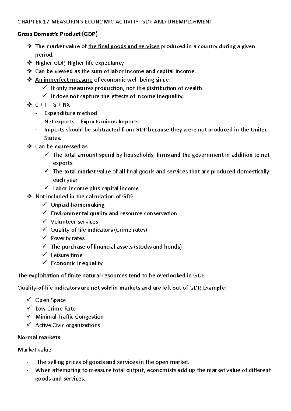 Chapter 17 Economics Notes - CHAPTER 17 MEASURING ECONOMIC ACTIVITY ...