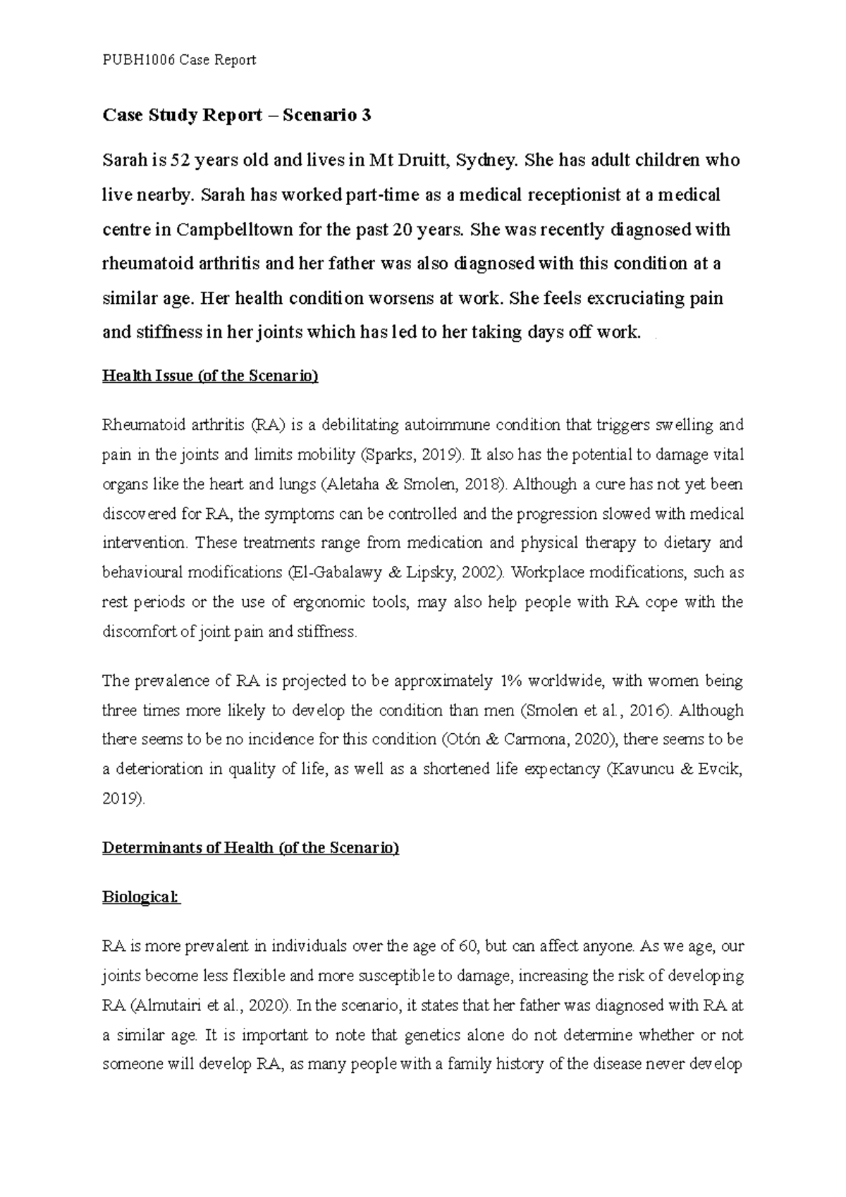 Case report study - Case Study Report – Scenario 3 Sarah is 52 years ...