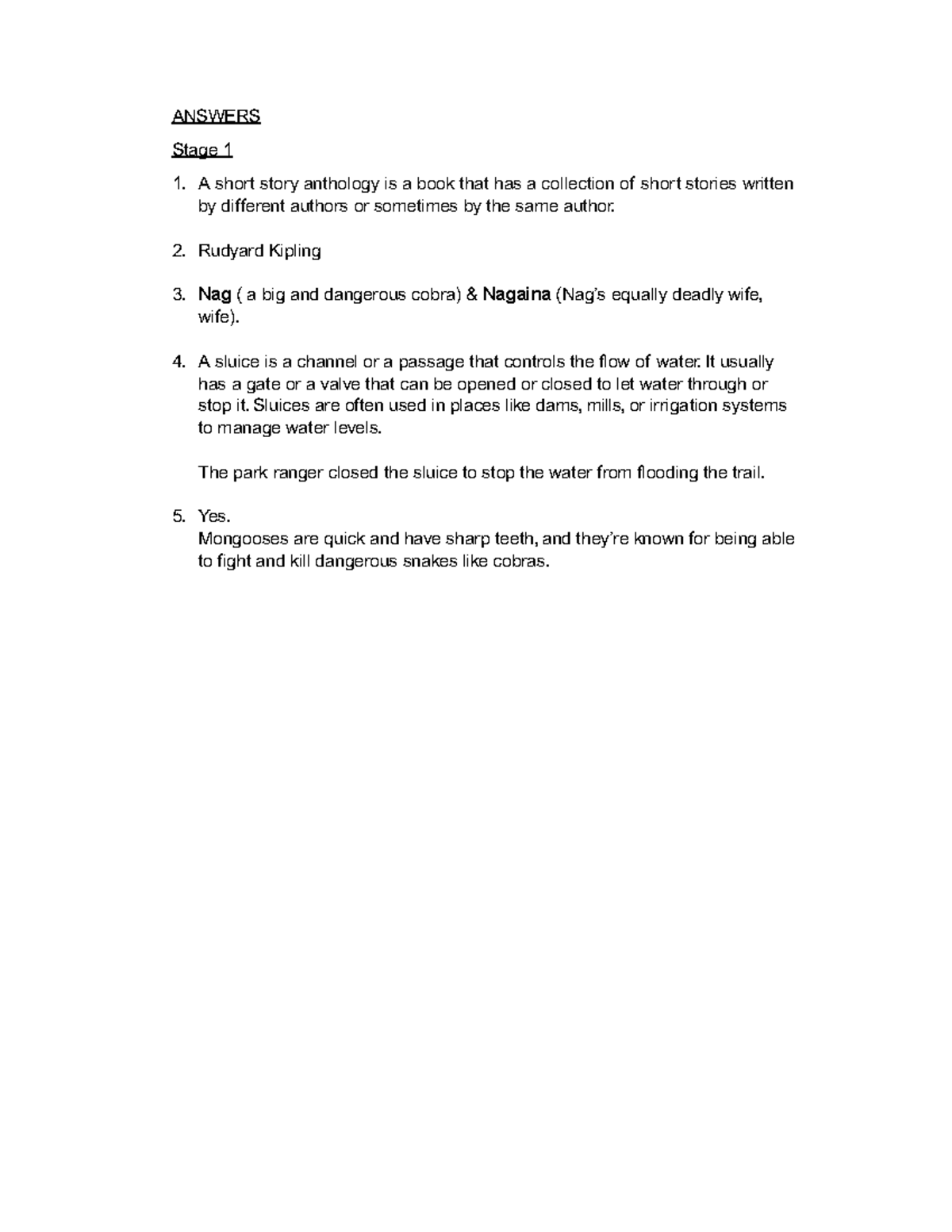 Answers - ANSWERS Stage 1 1. A short story anthology is a book that has ...
