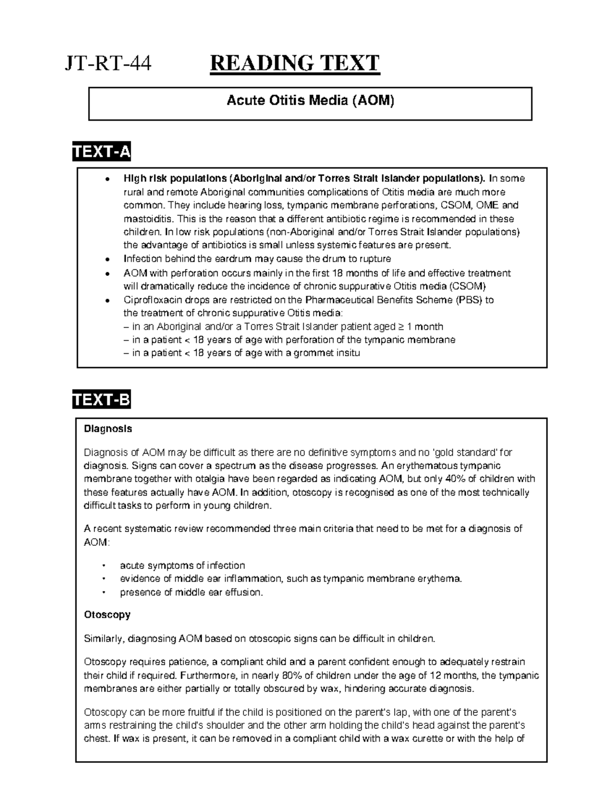 Acute otitis media - for oet students - JT-RT-44 READING TEXT TEXT-A ...