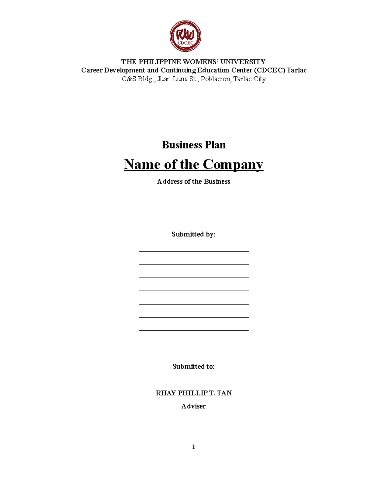 Template for Business Plan - Career Development and Continuing ...