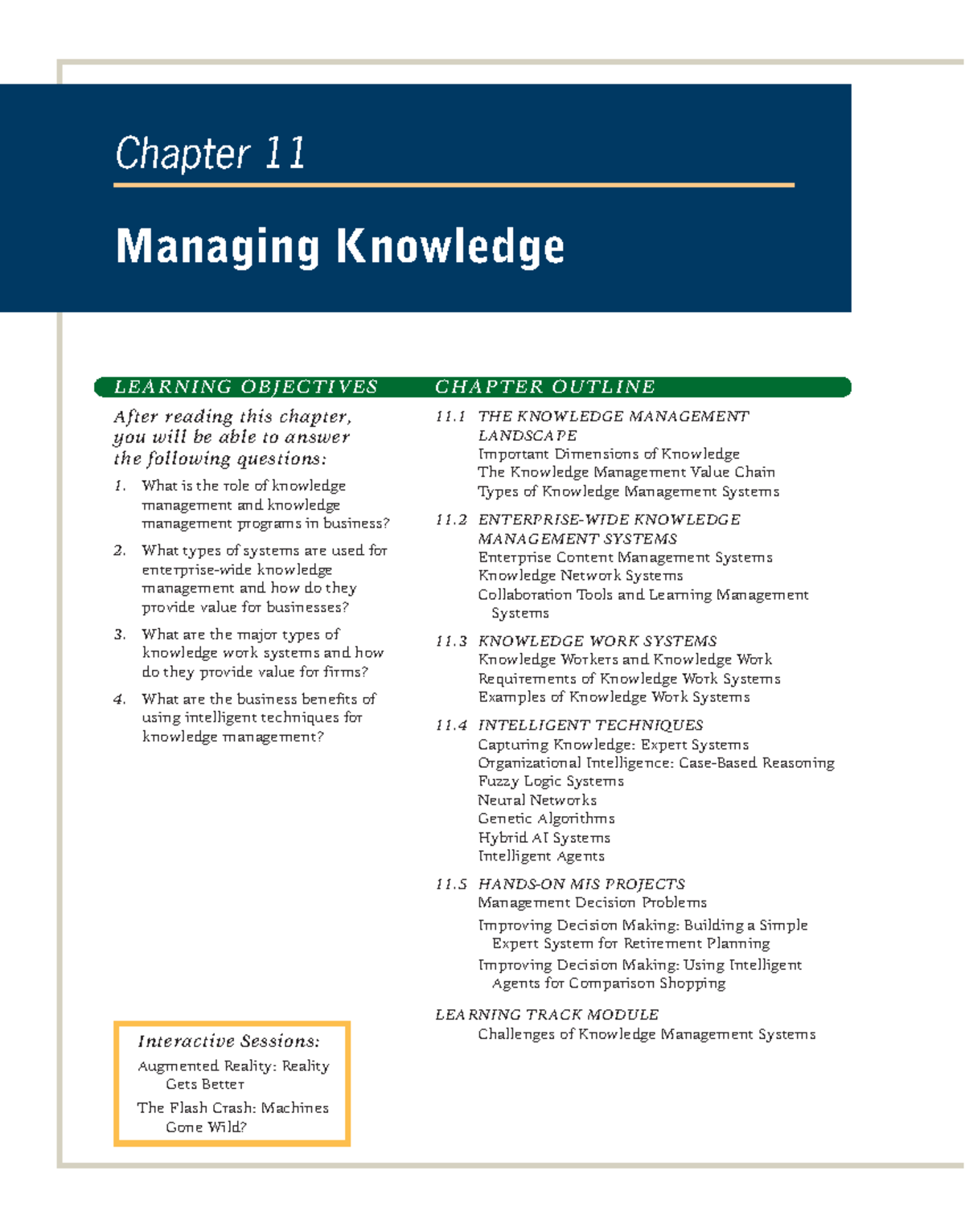 Managing knowledge chapter 11 - LEARNING OBJECTIVESS After reading this chapter, you will be ...
