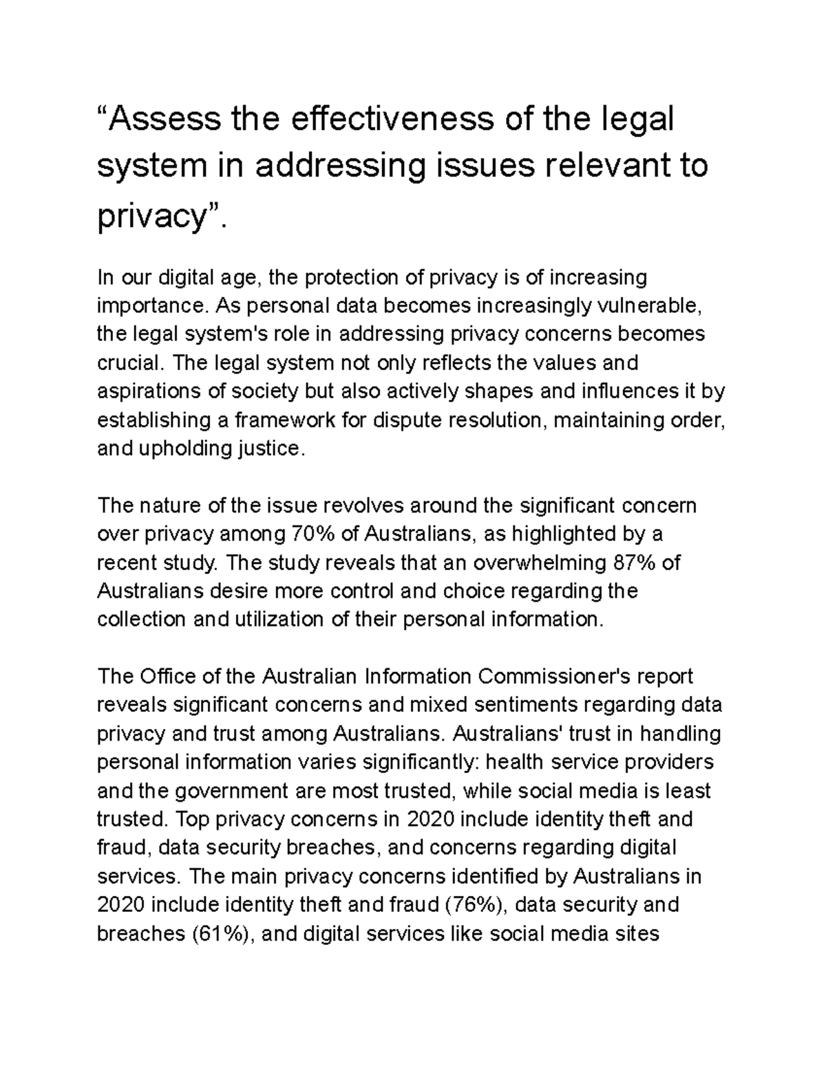Legal part b - “Assess the effectiveness of the legal system in ...