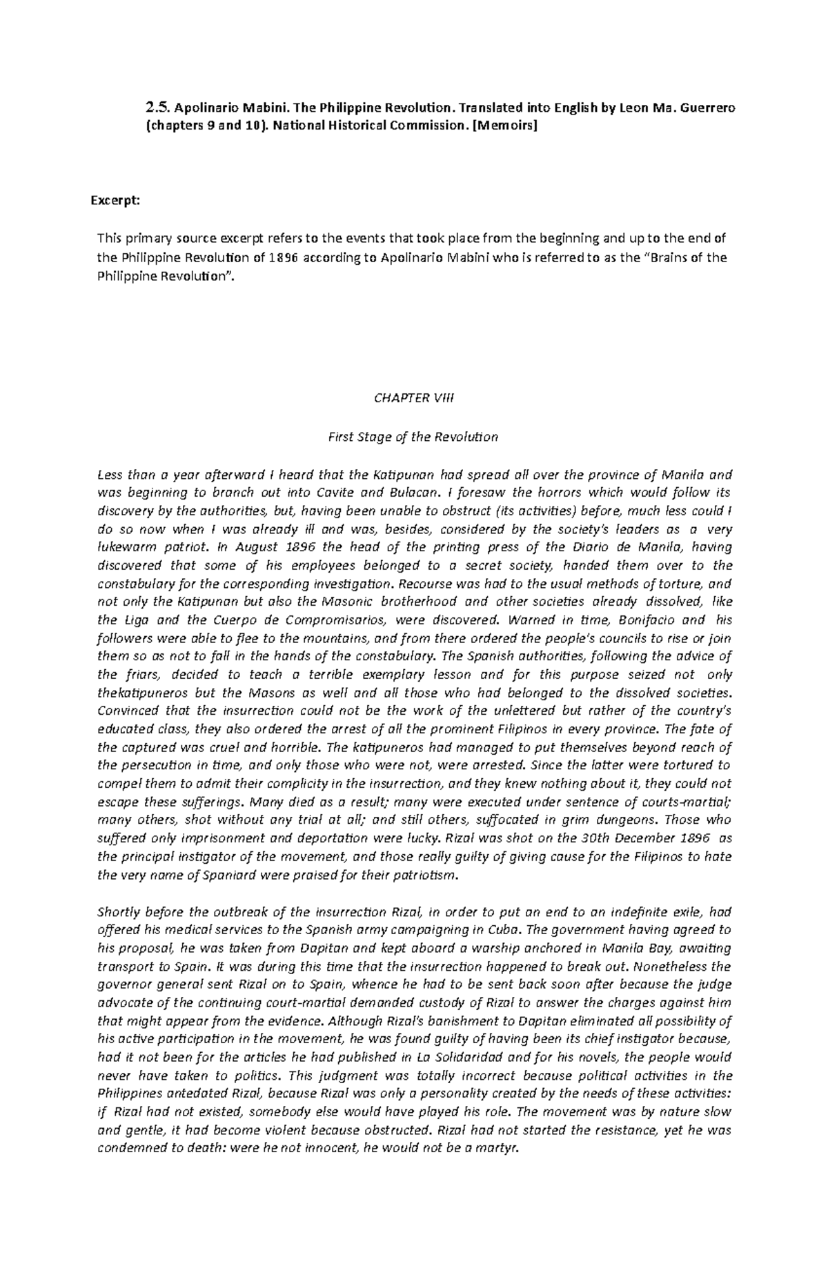 WEEK 4 - Apolinario Mabini - 2. Apolinario Mabini. The Philippine ...