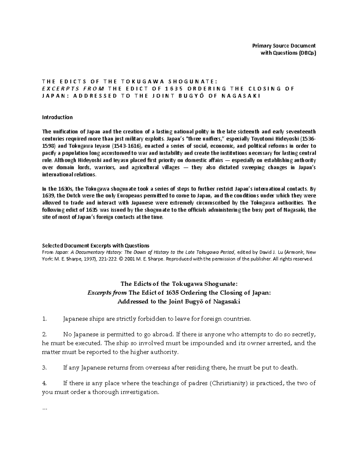 Tokugawa edicts foreigners+(1)+ - Primary Source Document with ...