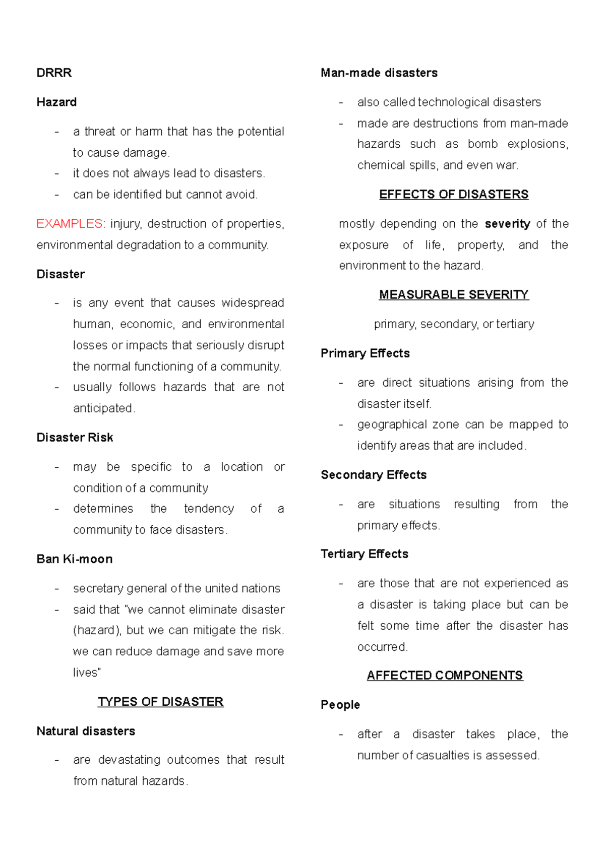 Module 1 - Summary of Lesson 1 in DRRR - DRRR Hazard a threat or harm ...