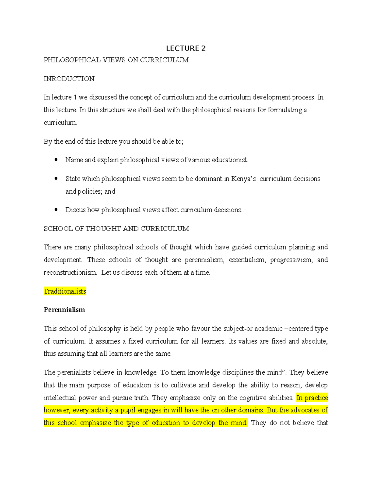 Foundations OF Curriculum - LECTURE 2 PHILOSOPHICAL VIEWS ON CURRICULUM ...