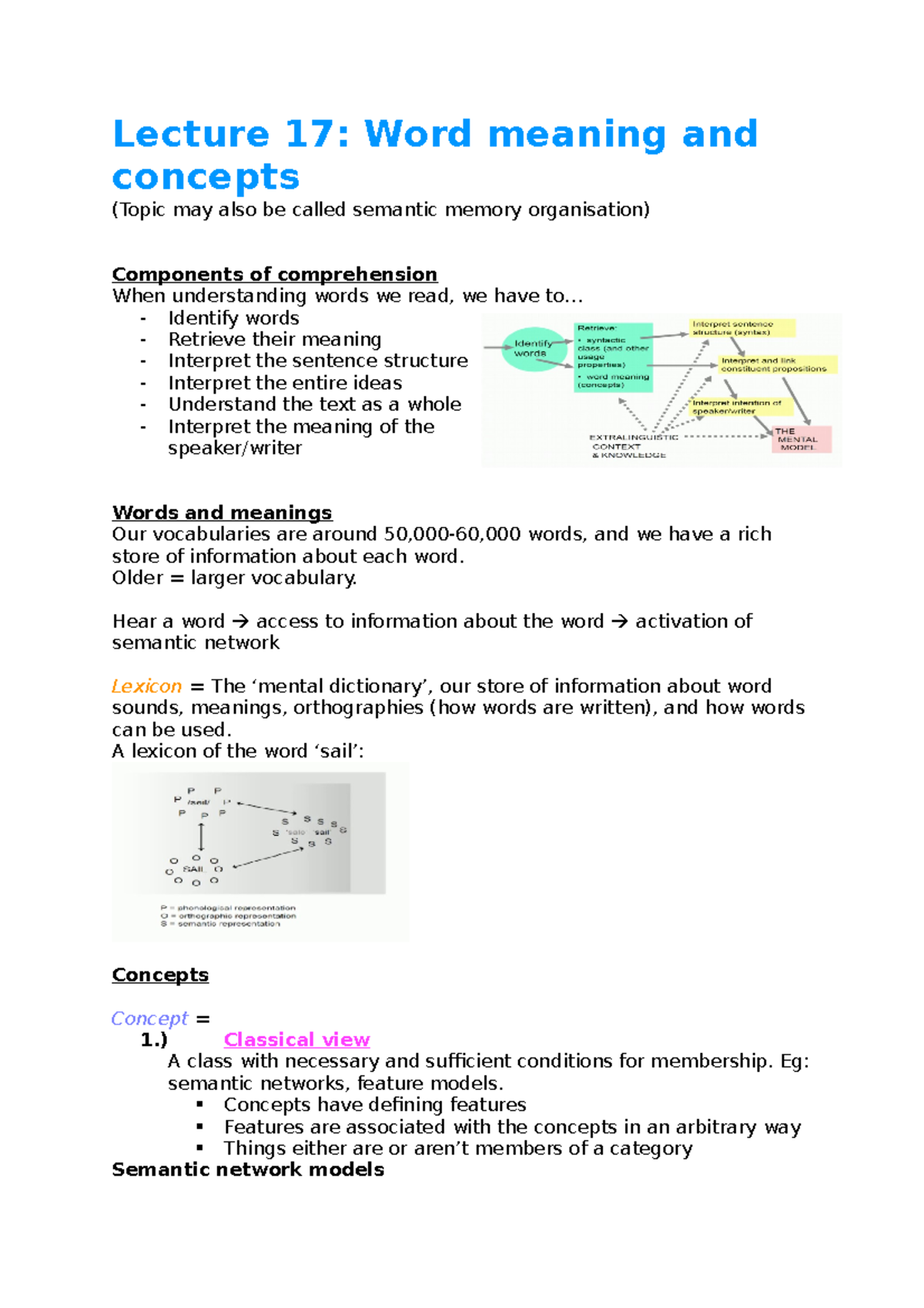 Lecture 17- Word meaning and concepts - Lecture 17: Word meaning and ...