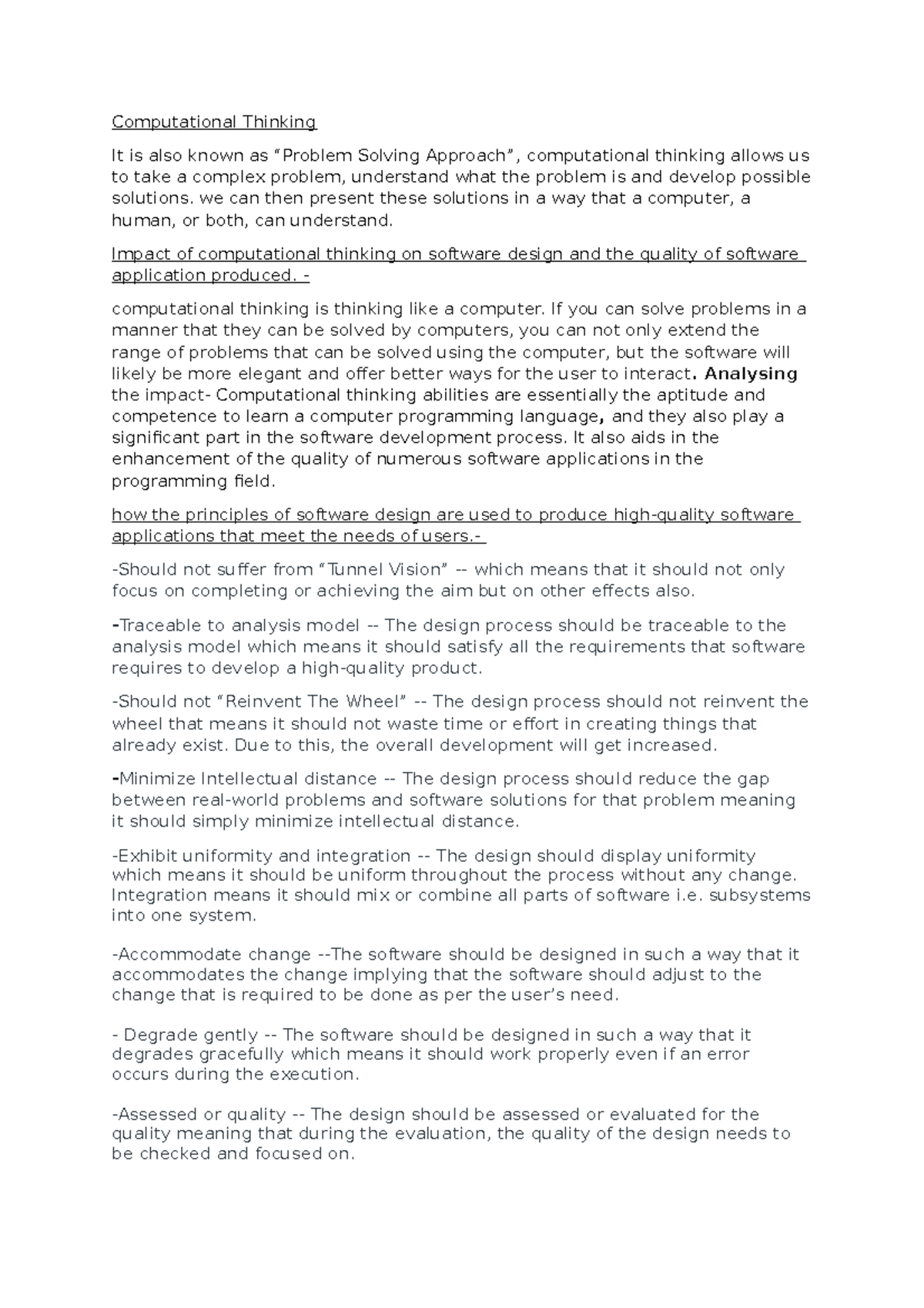 Unit 4 - Computational Thinking It is also known as “Problem Solving ...