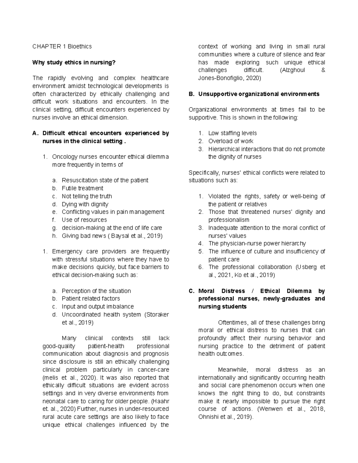 Bioethics nursing - CHAPTER 1 Bioethics Why study ethics in nursing ...