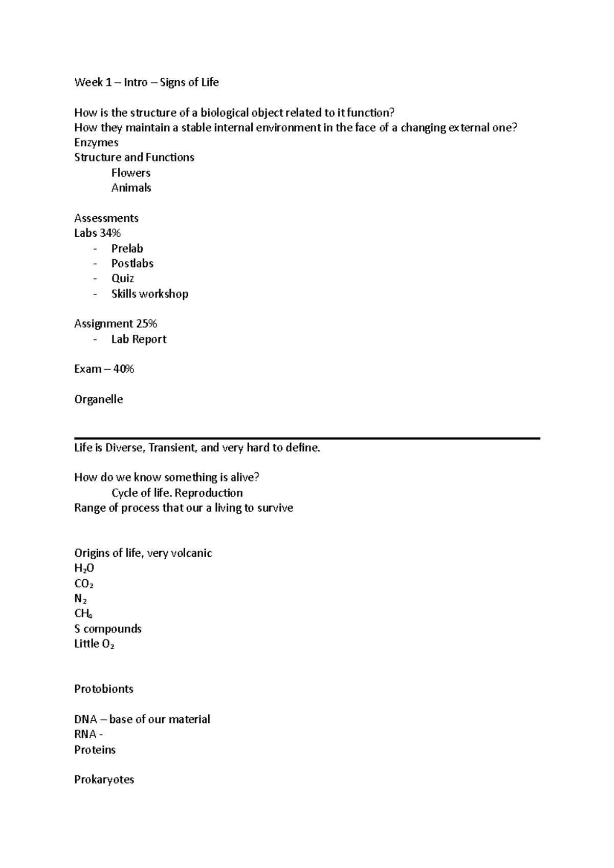 Week 1 - Intro - Signs of Life notes - Week 1 Intro Signs of Life How ...