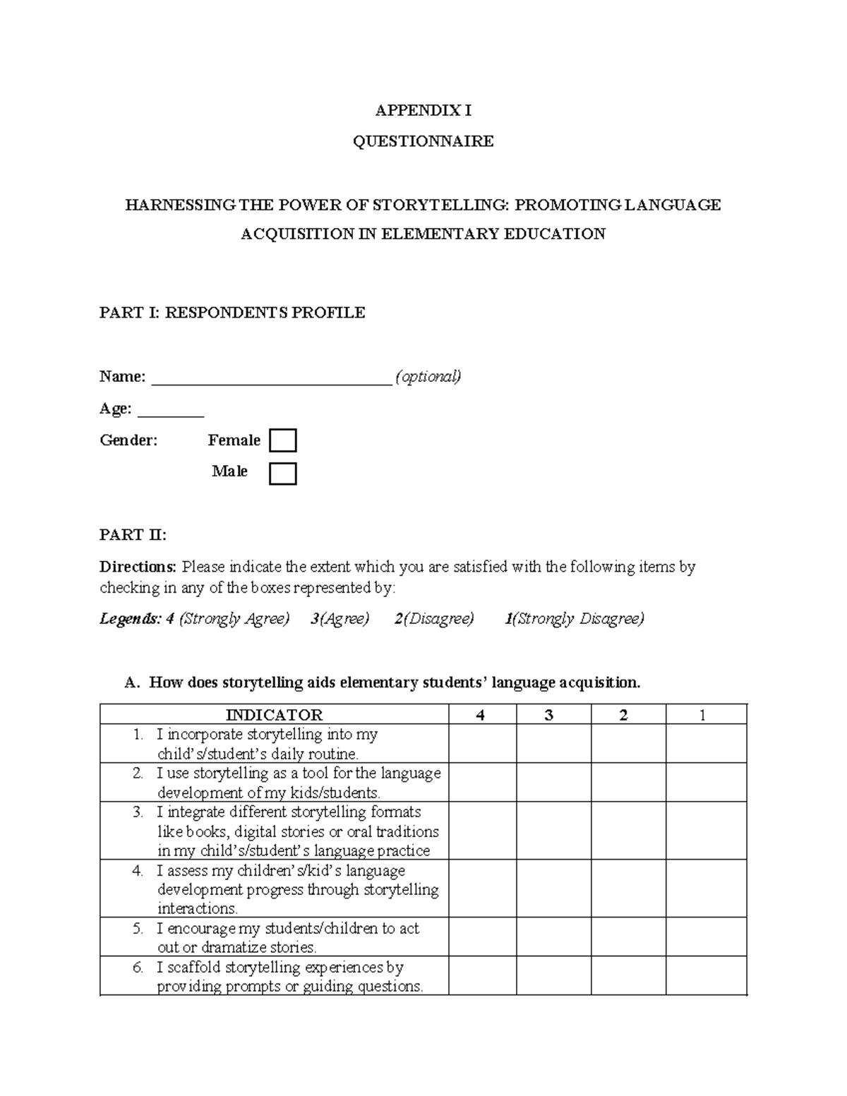 Questionnaire - APPENDIX I QUESTIONNAIRE HARNESSING THE POWER OF ...