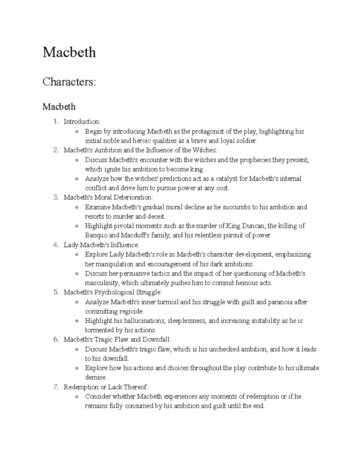 Macbeth complete notes - Macbeth Characters: Macbeth 1. Introduction ...