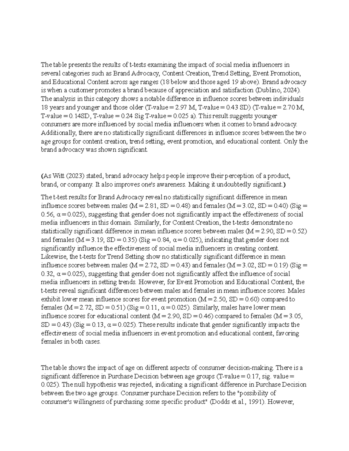 T-test Interpretation - The table presents the results of t-tests ...