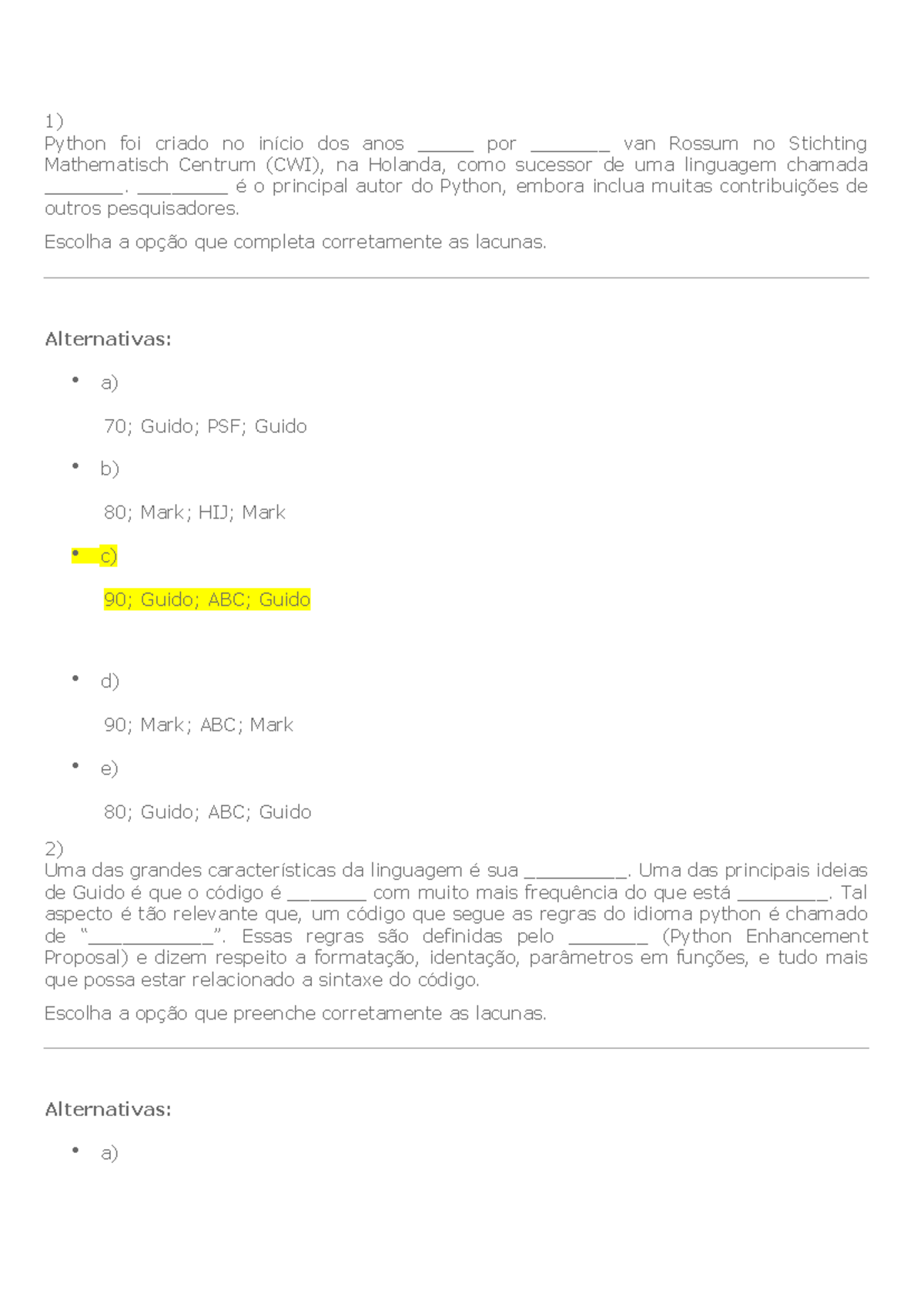 Av - Introdução À Linguagem Python - 1) Python foi criado no início dos ...