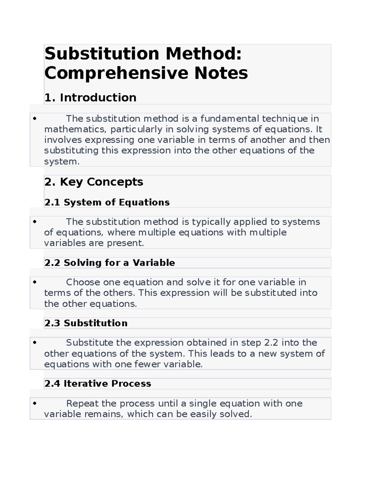 Substitution Method - Substitution Method: Comprehensive Notes 1 ...