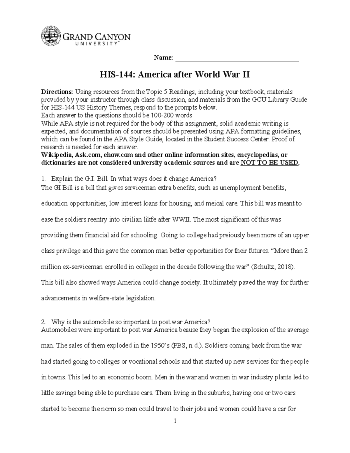 America After WWll - Name: ____________________________________ HIS-144 ...