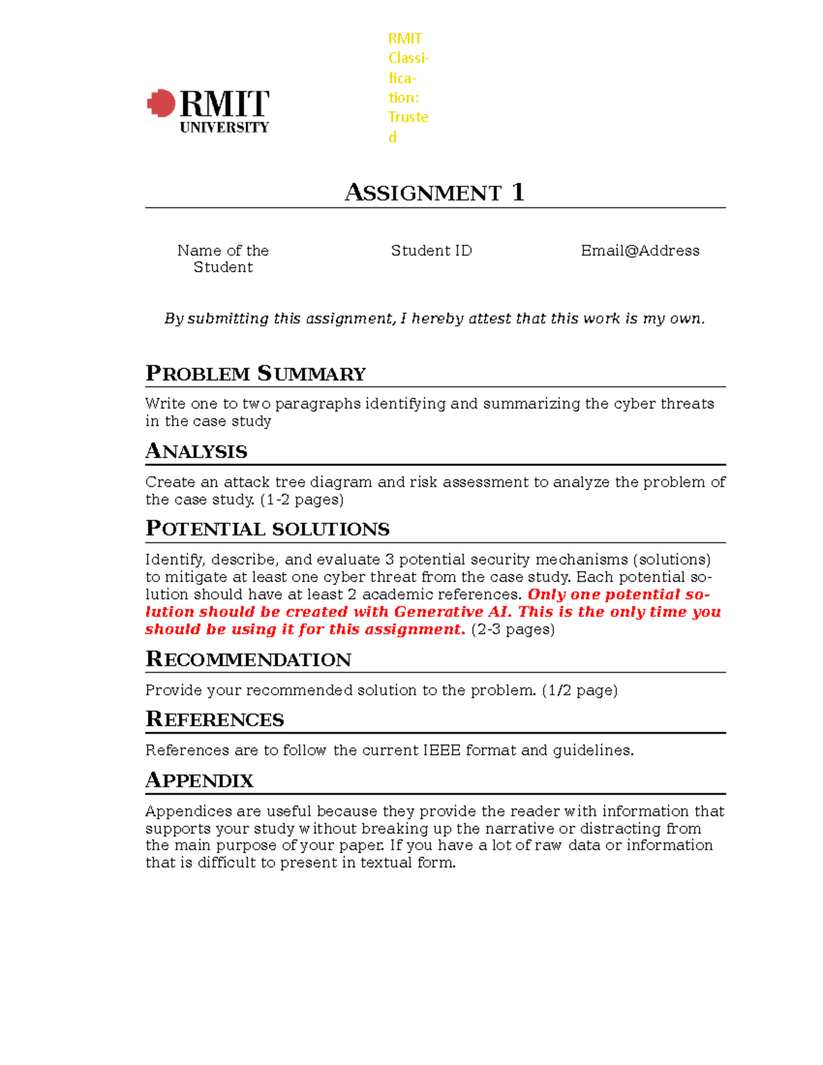 Assignment 1 2023 Report Template v2 - ASSIGNMENT 1 Name of the Student Student ID Email@Address ...