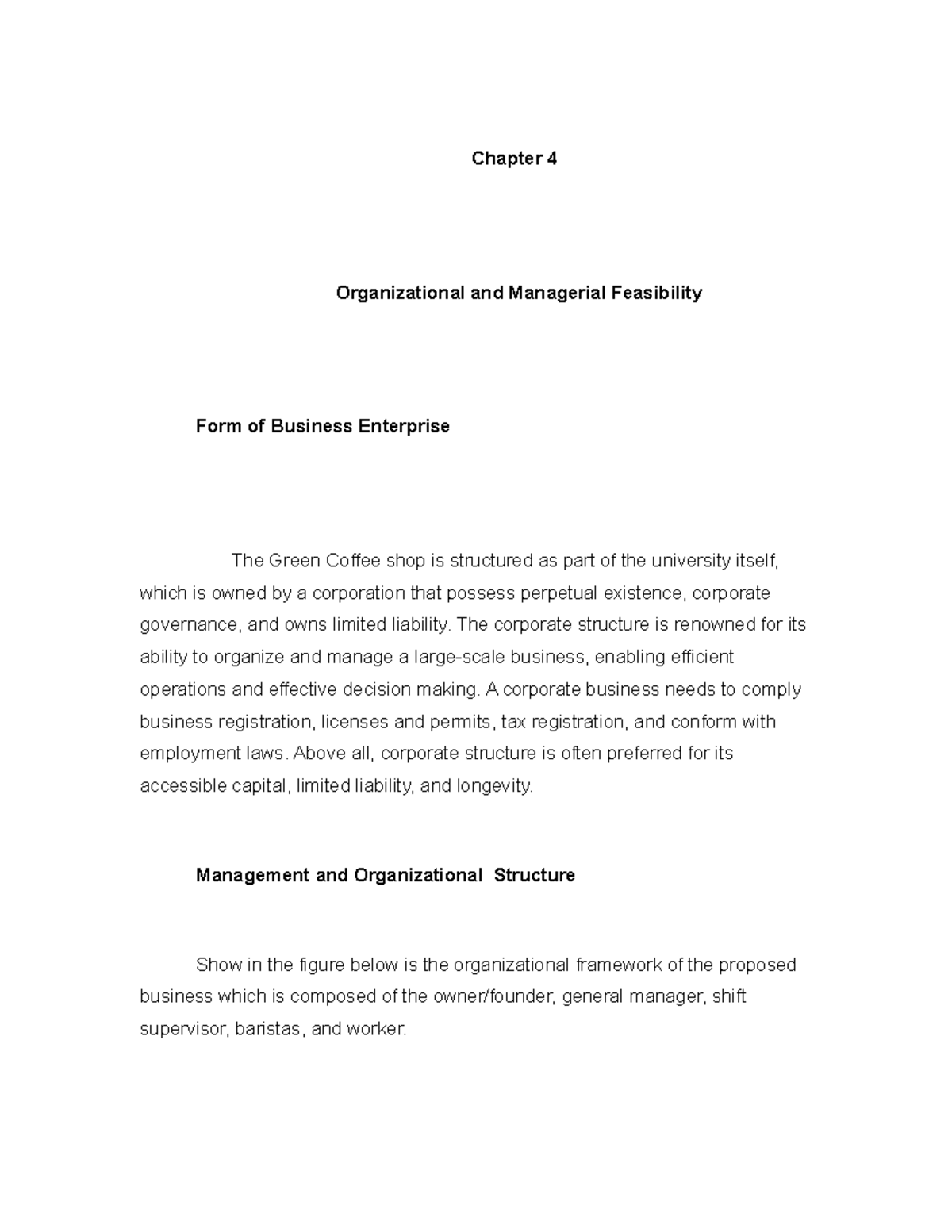 Chapter 4 - Chapter 4 Organizational and Managerial Feasibility Form of ...