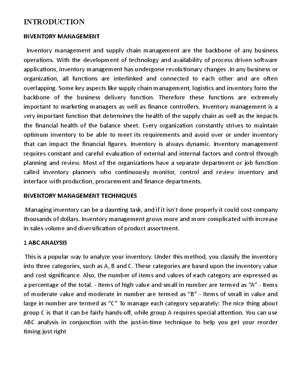 Introduction OF THE Company AND OUR Customer - INTRODUCTION INVENTORY ...