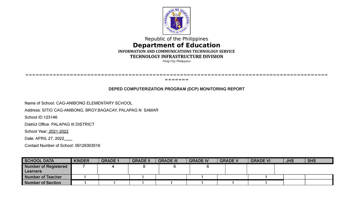 CAG- Anibong ES - 123146 - Republic of the Philippines Department of ...