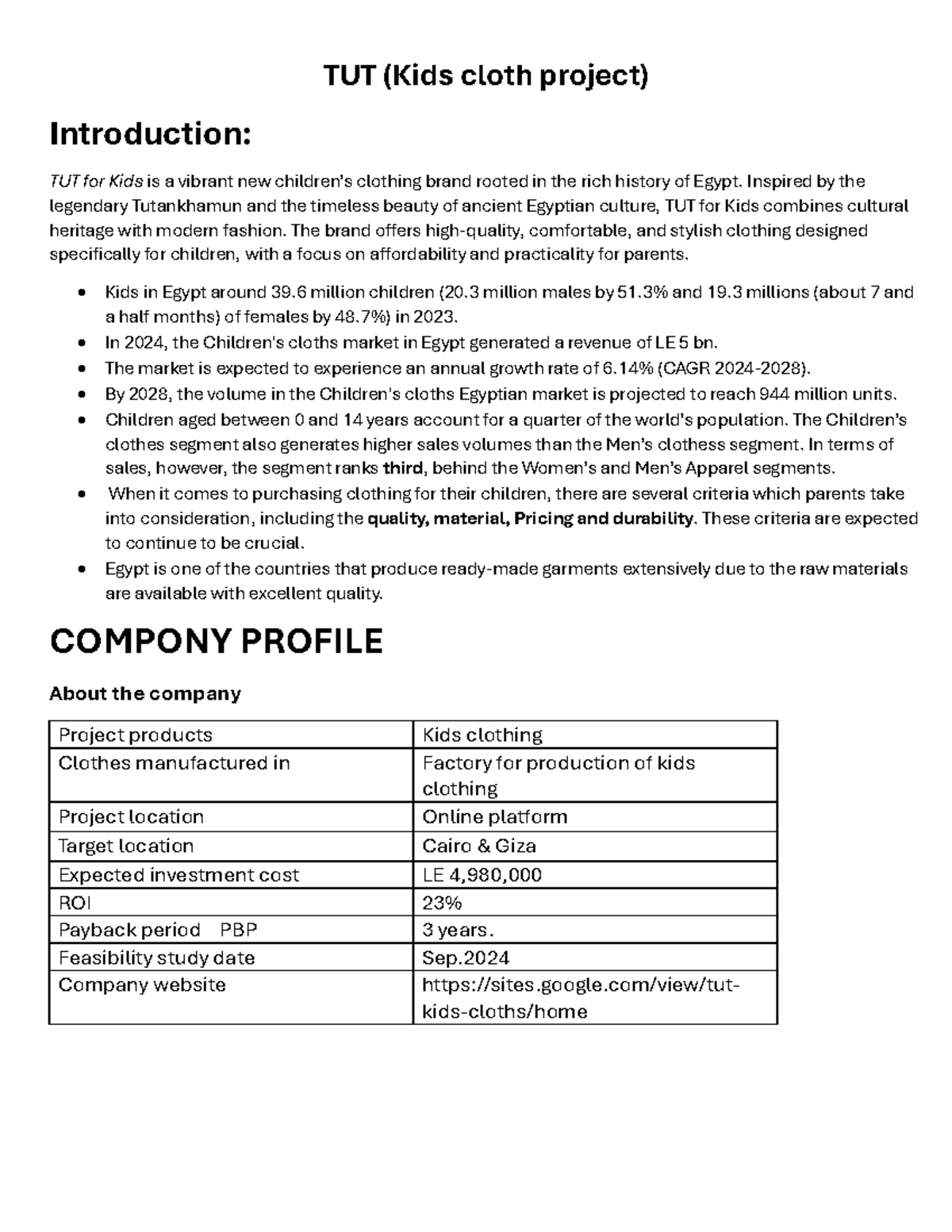 TUT - Newly brand marketing plan - Introduction: TUT for Kids is a ...