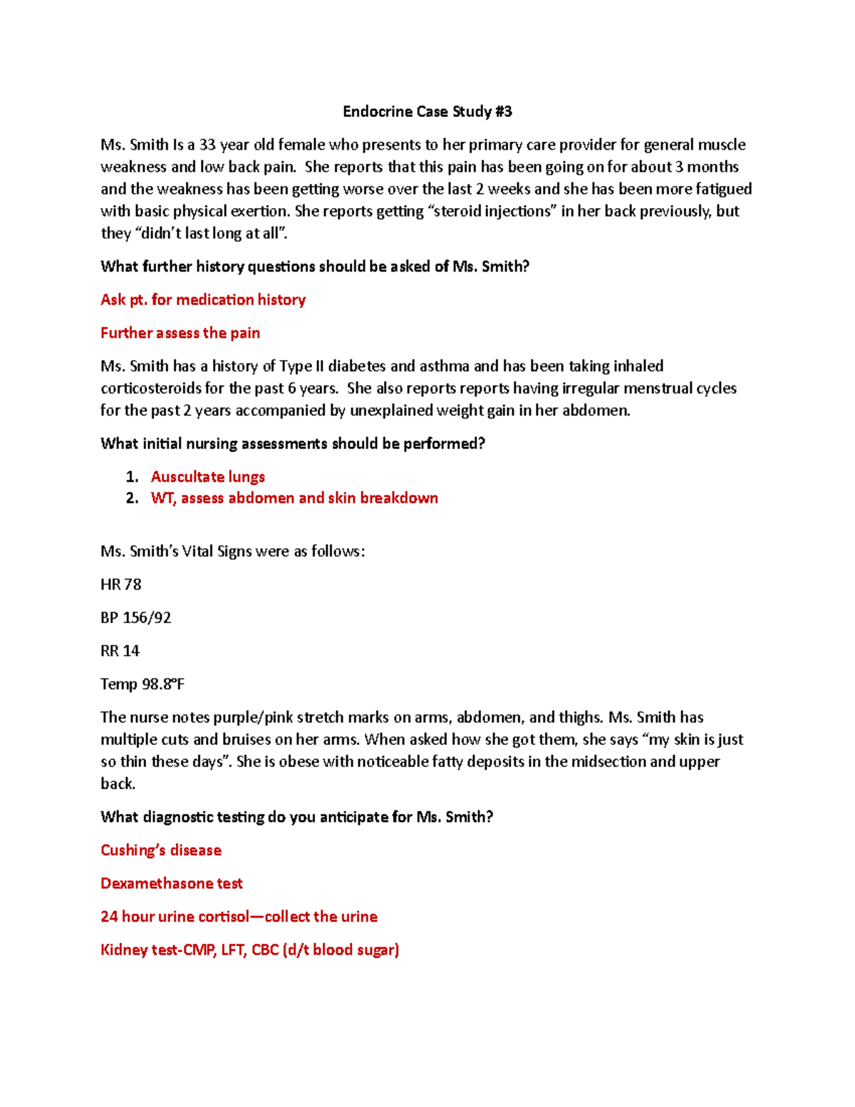 Endocrine Disorders Case Study 3 Student - NUR 4050 - Studocu