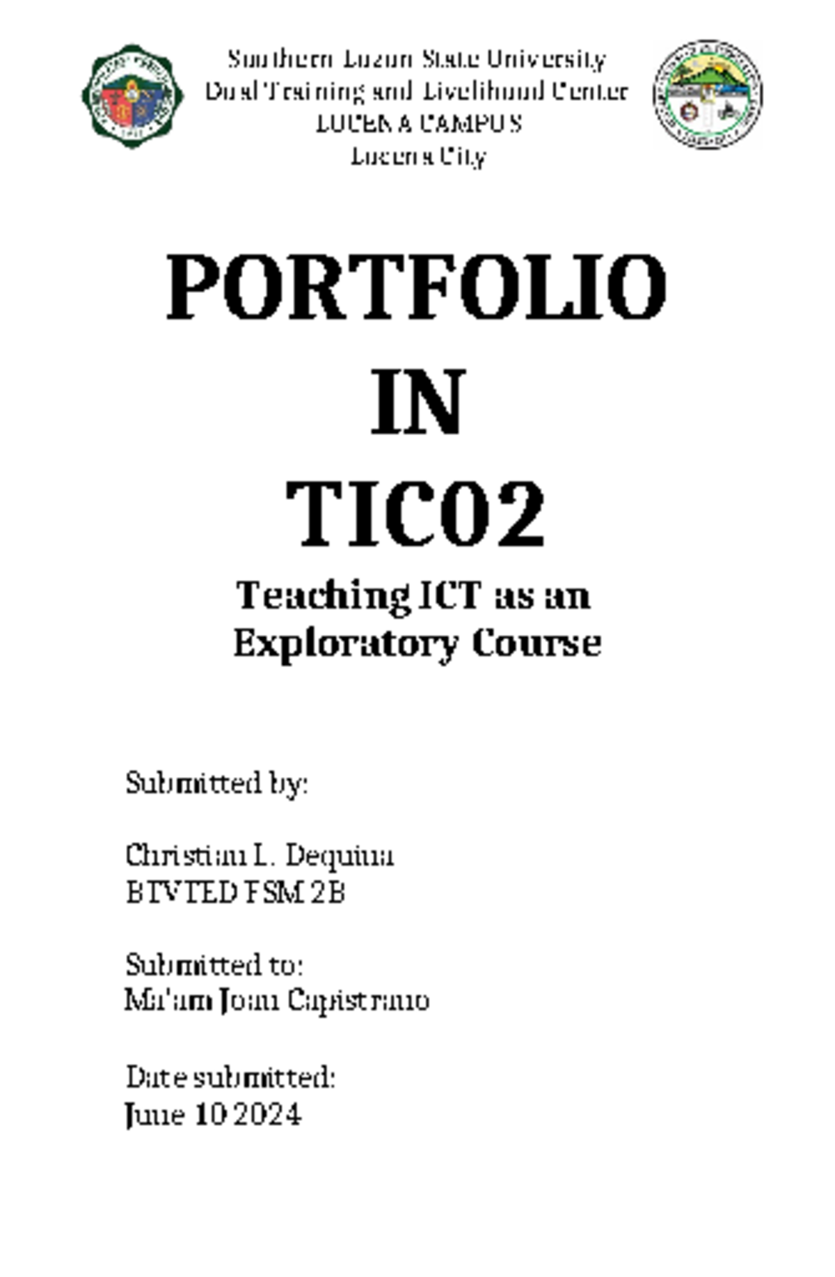 Portfolio- Template - Dual Training and Livelihood Center LUCENA CAMPUS ...