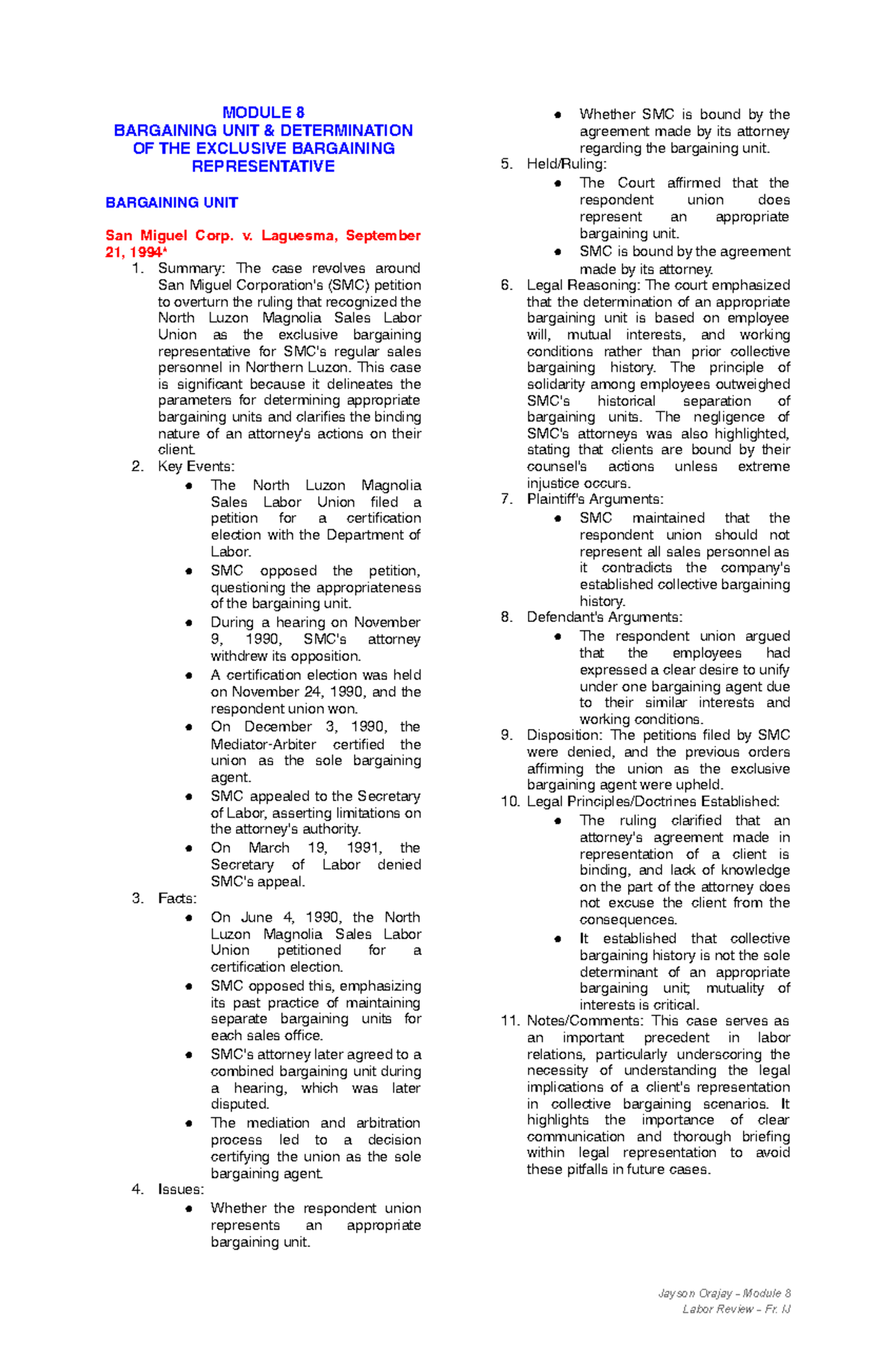 Bargaining Unit Case Digest - MODULE 8 BARGAINING UNIT & DETERMINATION ...