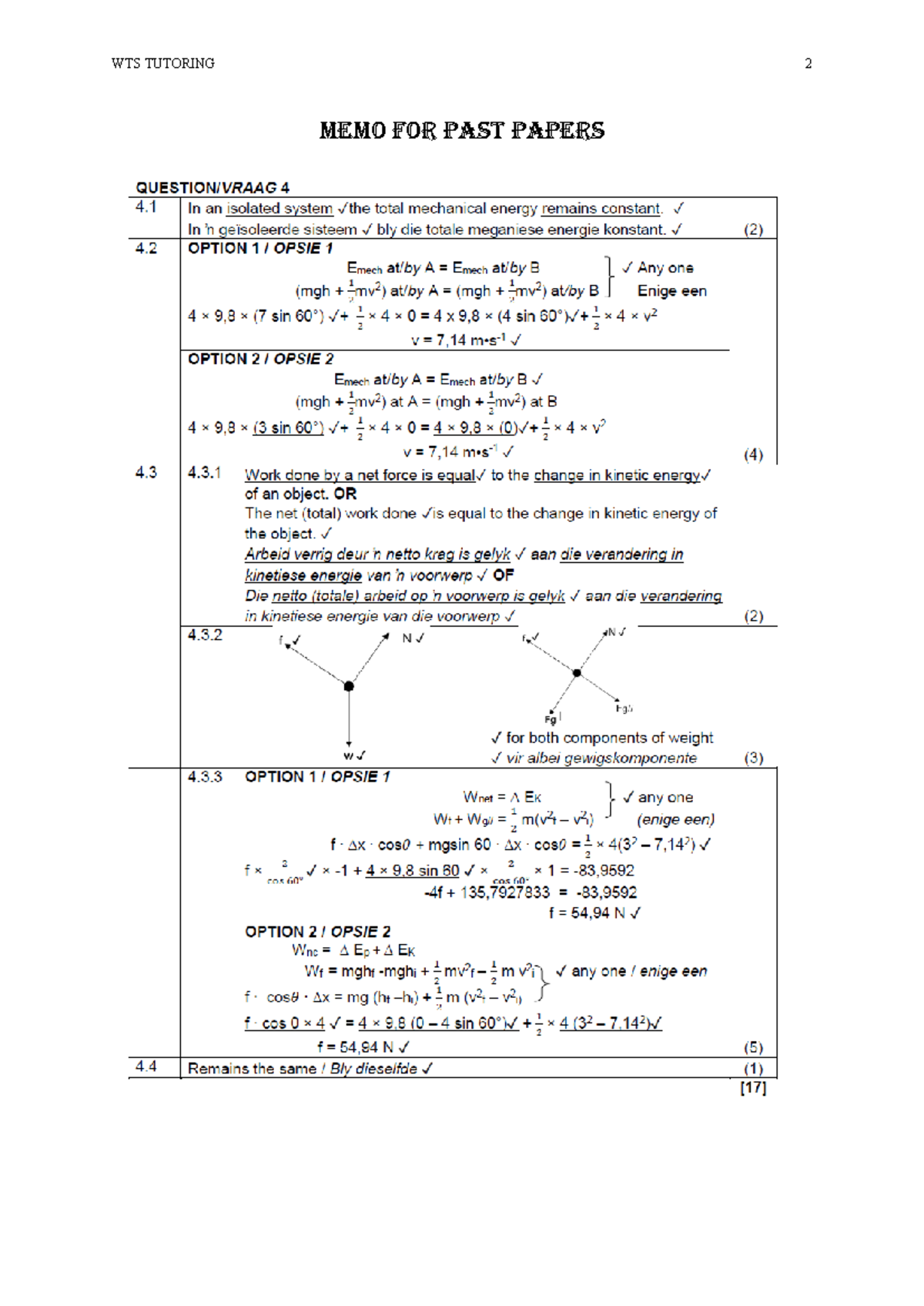 WTS WORK, Energy & Power MEMO-2-21 - MEMO FOR PAST PAPERS - Studocu