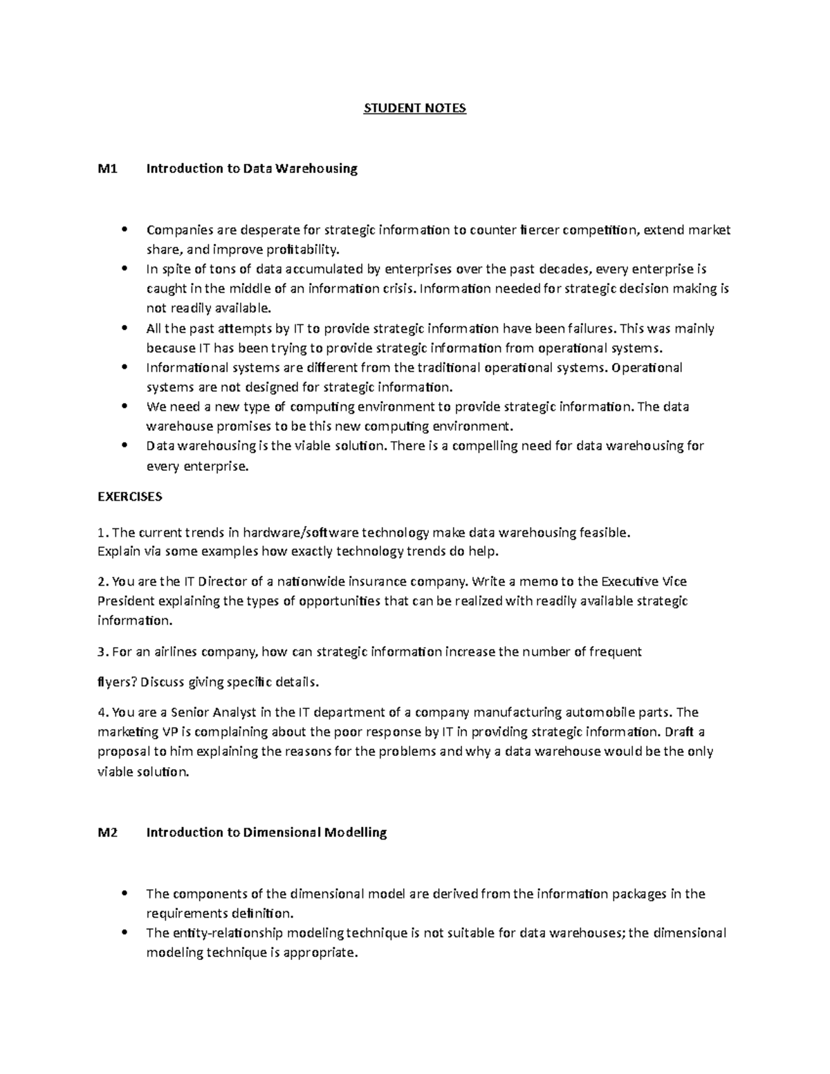 DATA Warehousing - STUDENT NOTES M1 Introduction to Data Warehousing ...