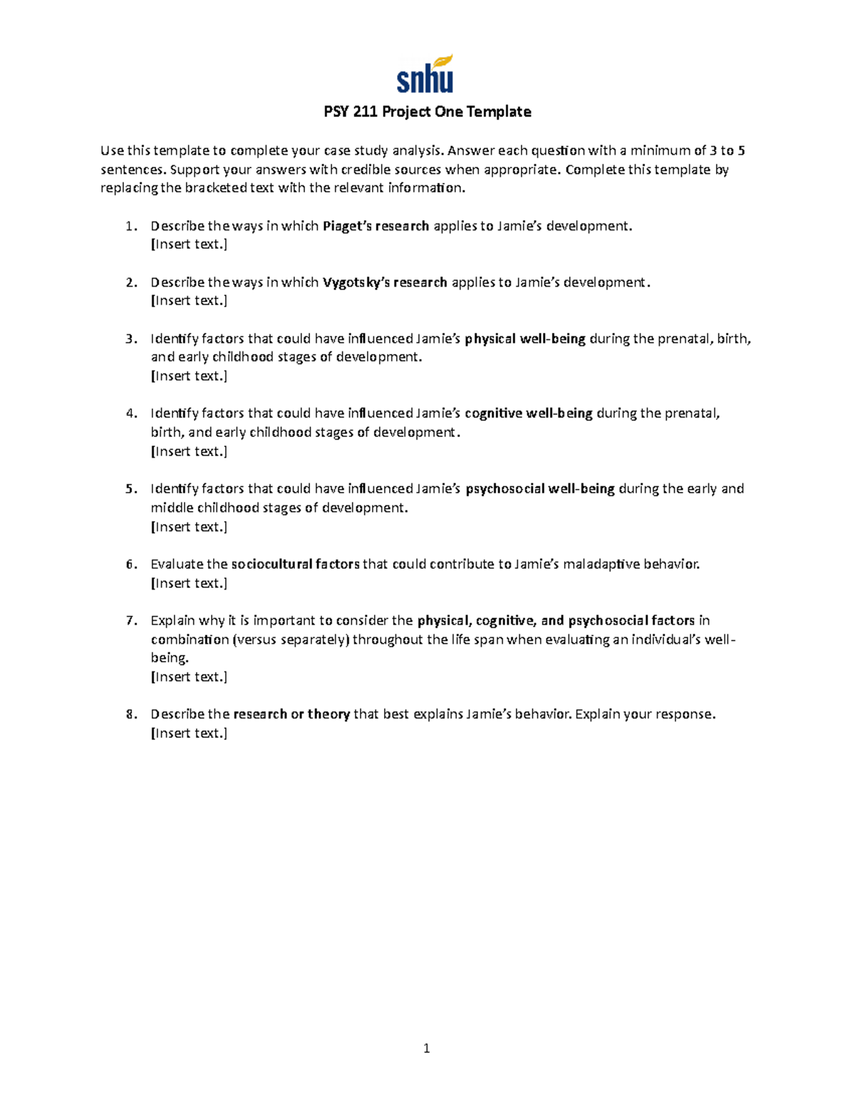 PSY 211 Project One Template - PSY 211 Project One Template Use this ...