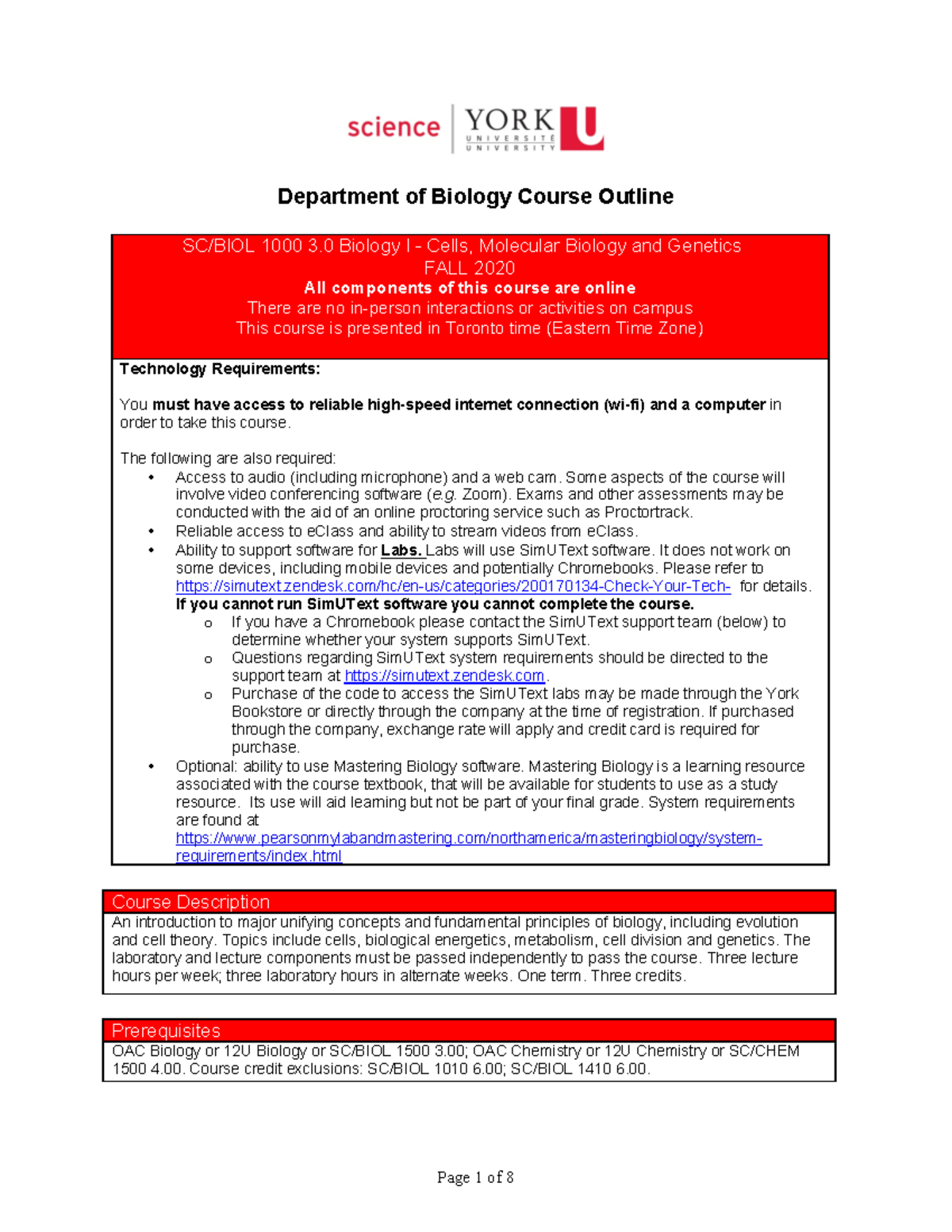 BIOL 1000 Fall 2020 Course Outline - Final - Sept 4 2020 - Department ...