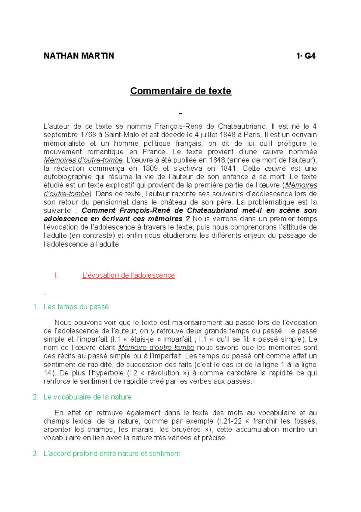 Commentaire de Texte - Chateaubriand - NATHAN MARTIN 1 e G Commentaire ...
