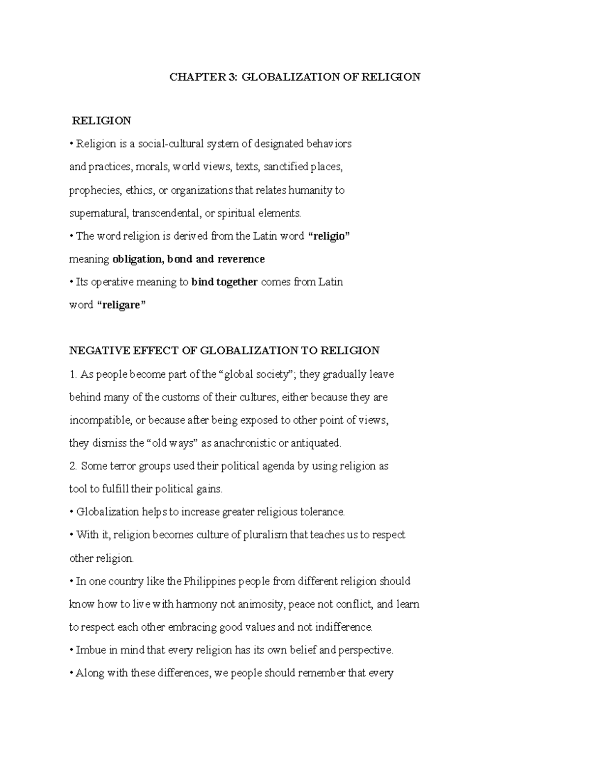 Chapter 3 Globalization OF Religion - CHAPTER 3: GLOBALIZATION OF ...