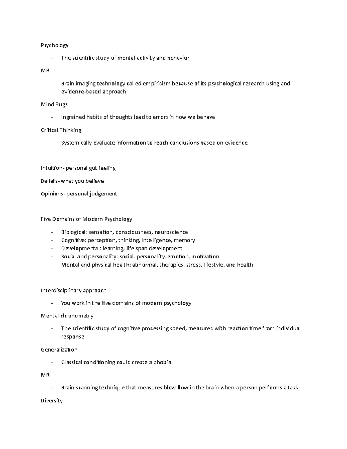 Document 13 - Psychology notes Chapter 1 - Psychology - The scientific ...
