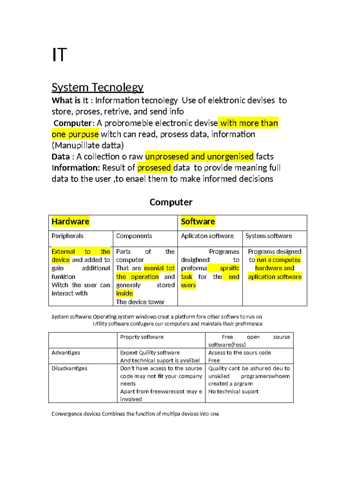 IT sumeries about It - IT System Tecnolegy What is It : Information ...